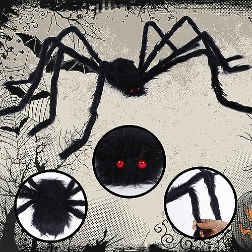 yosager 2 Pack Halloween Giant Spider Decorations, 6ft & 5ft Huge Foldable Hairy Scary Halloween Spider Prop, Black Spooky Spider for Indoor House Outdoor Yard Decorations