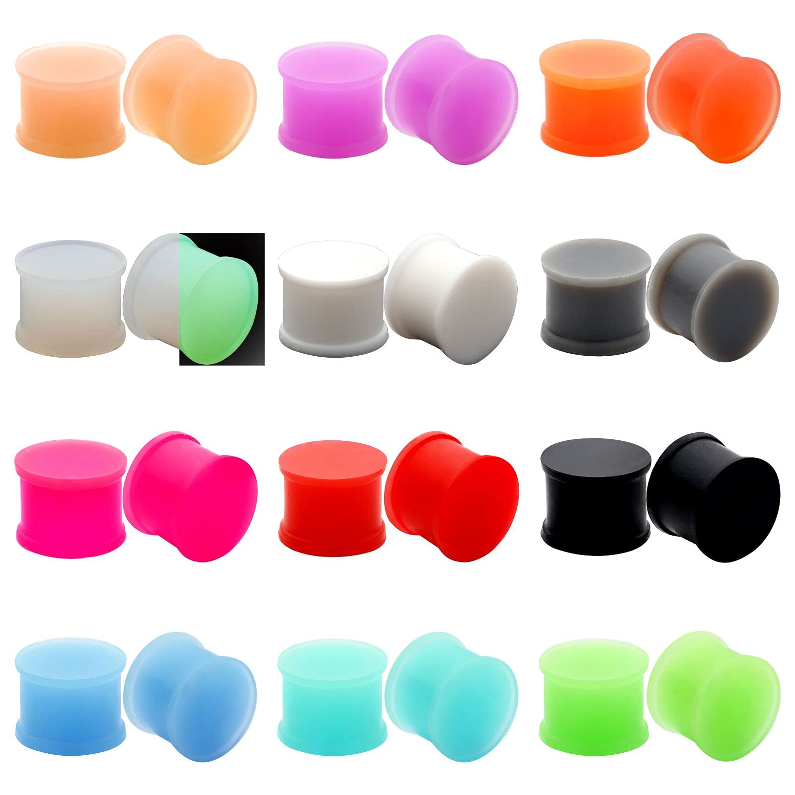 UJStyle 24pcs Silicone Plugs Tunnels Ear Gauges 8G-1 inch Multicolored Double Flared Saddle for Women Men Body Piercing Jewelry(8g(3mm))
