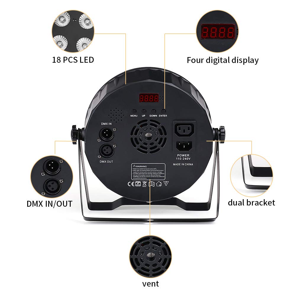Stage Lights 9x18W Uplights with Strict Testing 6in1 RGBWA UV LED Par Lights Sound Activated DMX512 Control Bright DJ Par Light for Stage Party Club Disco Wedding Events