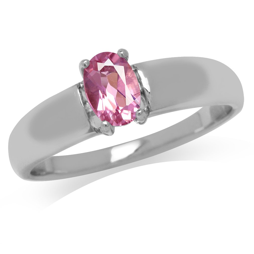 Silvershake Natural Pink Tourmaline White Gold Plated 925 Sterling Silver Solitaire Ring Size 5
