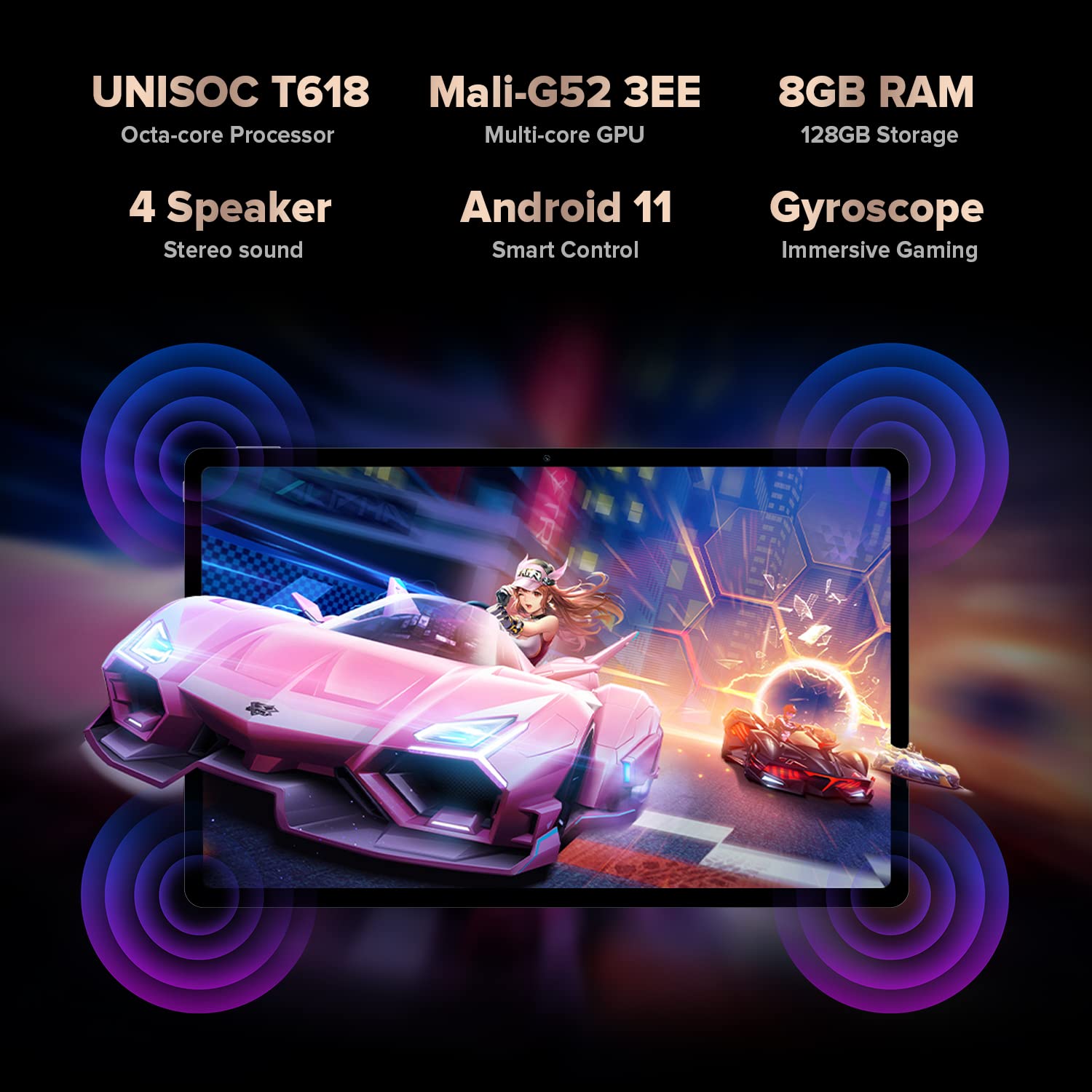 TECLAST Gaming Tablet 10.4 inch Android 11 T40Pro Tablet 18W PD Fast Charge 8GB+128GB 2000x1200 FHD Android Tablet 13MP Camera 2.0GHz Octa Core Tablet Dual WiFi Bluetooth GPS 7000mAh(512GB TF)