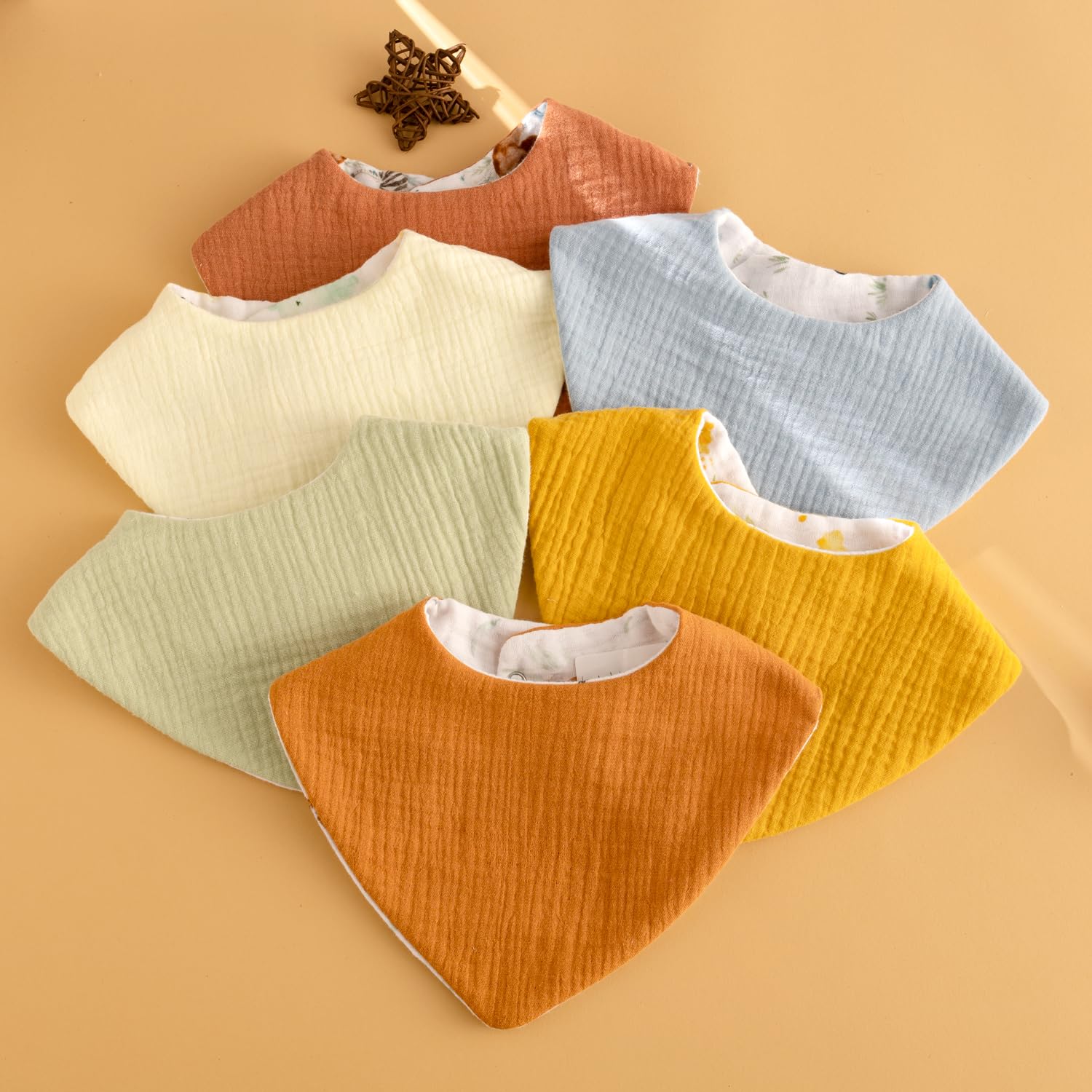 vuminbox Muslin Baby Bibs Bandana Drool Bibs 100% Cotton Absorbent Soft Reversible 6-Pack Set for Feeding, Teething Pattern and Solid Color for Girls