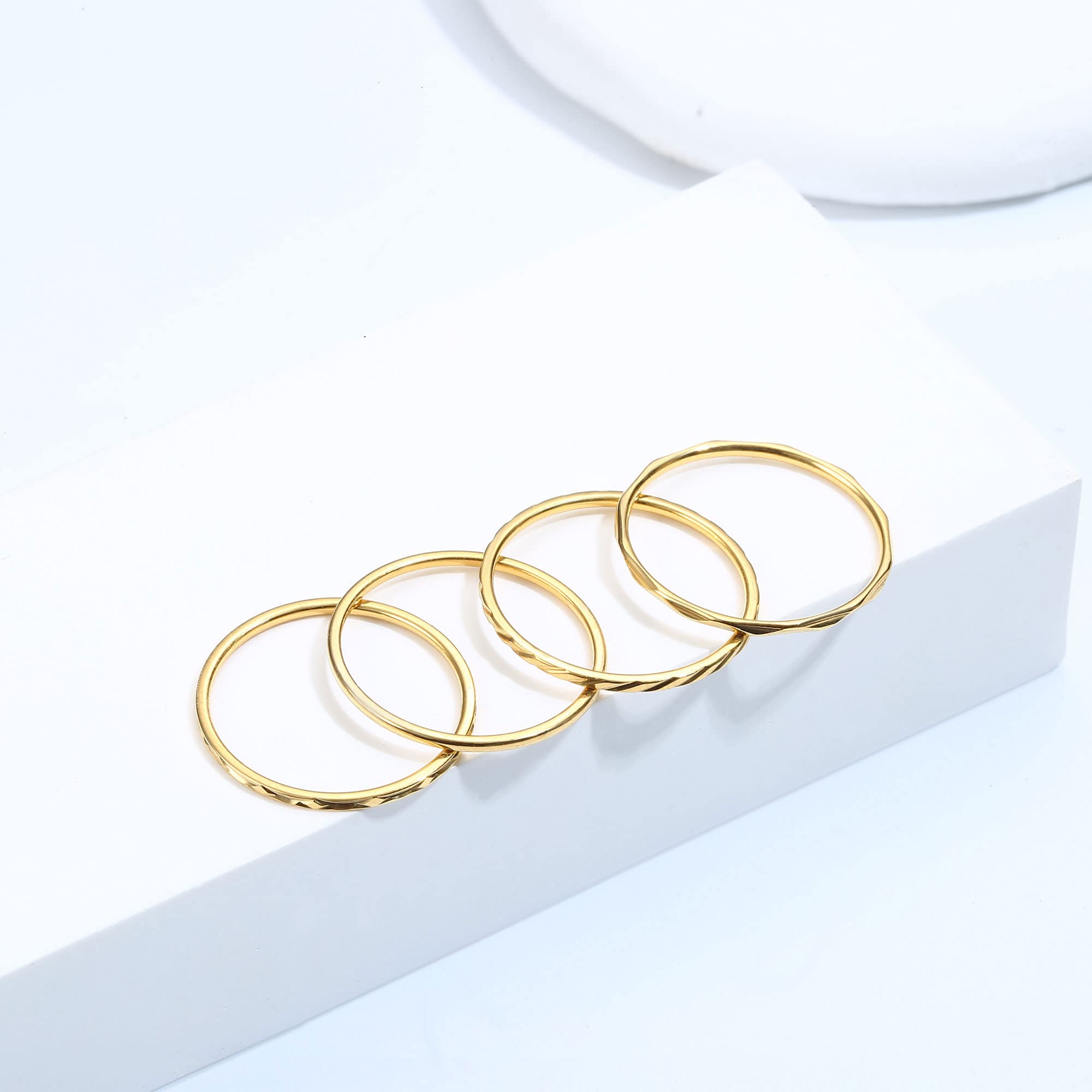UBGICIG 4Pcs 1MM Gold Rings for Women Trendy Dainty Band Knuckle Stacking Midi Rings Set Silver/Gold Wedding Plain Thin Band Comfort Fit Size 3 to 10