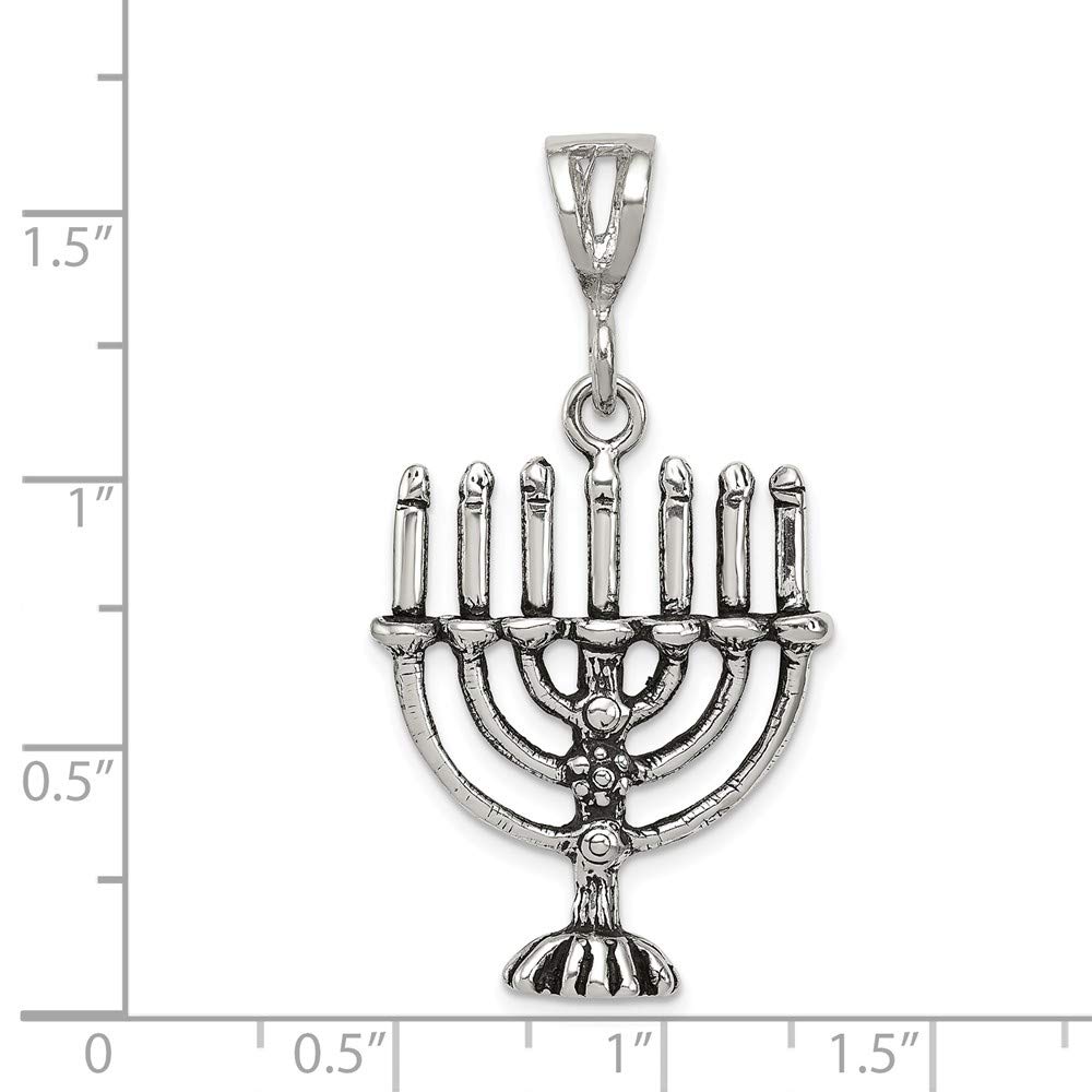 Solid 925 Sterling Silver Vintage Antiqued Menorah Charm Pendant - 42mm x 22mm