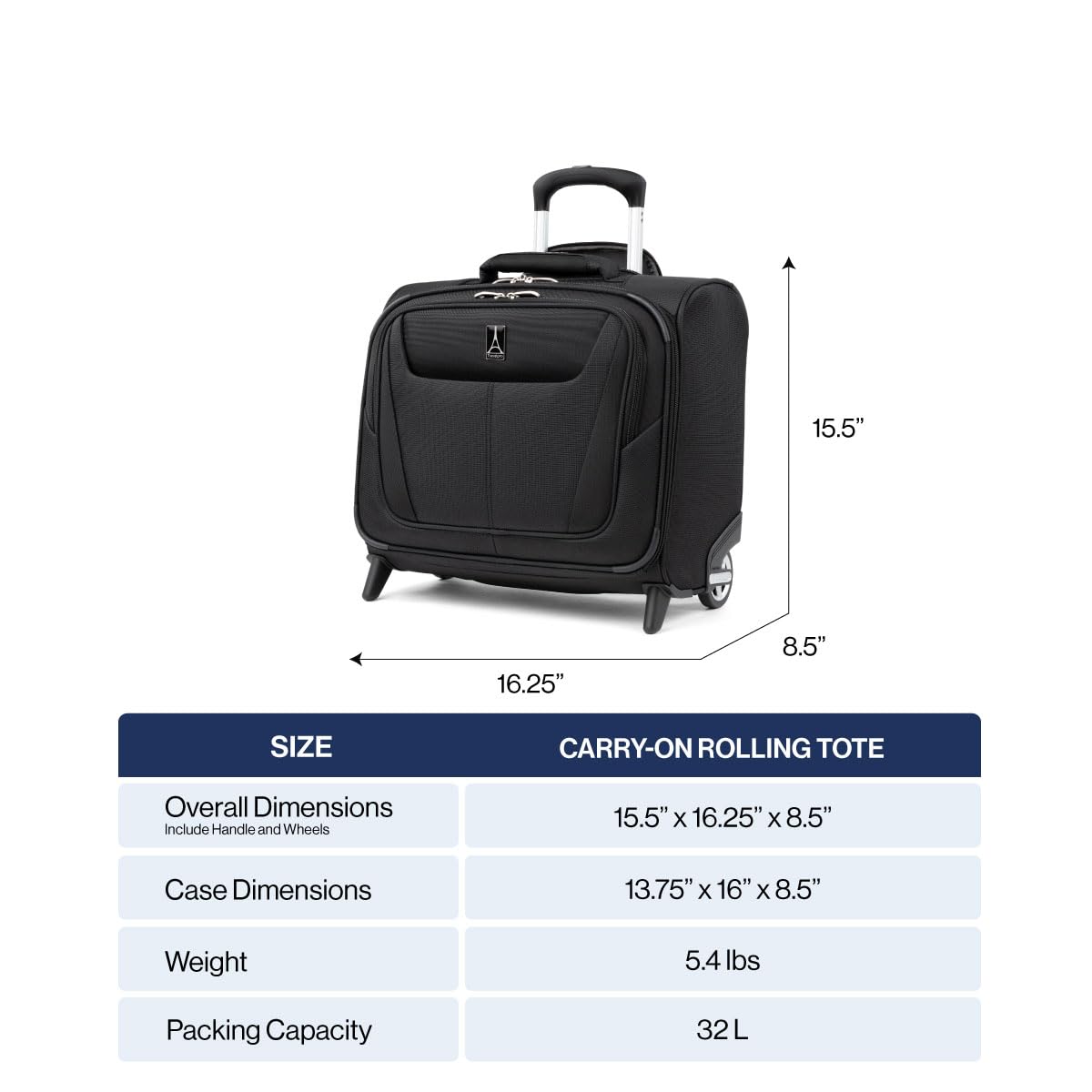 Travelpro Maxlite 5 Softside Lightweight Rolling Underseat Tote Upright 2 Wheel Bag, Men and Women, Black, 16-Inch