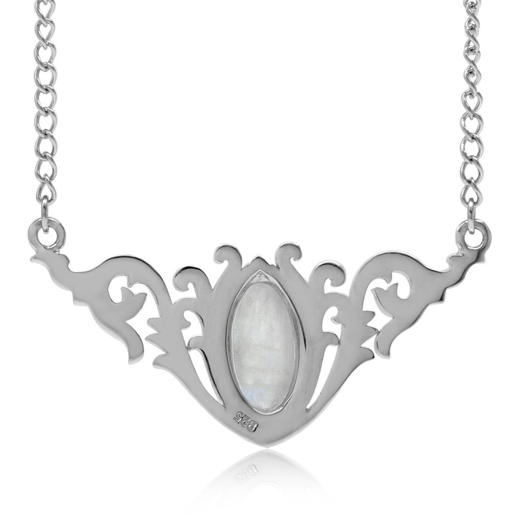 Silvershake Natural Moonstone 925 Sterling Silver Baroque Inspired Pendant with 16 to 18 Inch Adjustable Chain Necklace