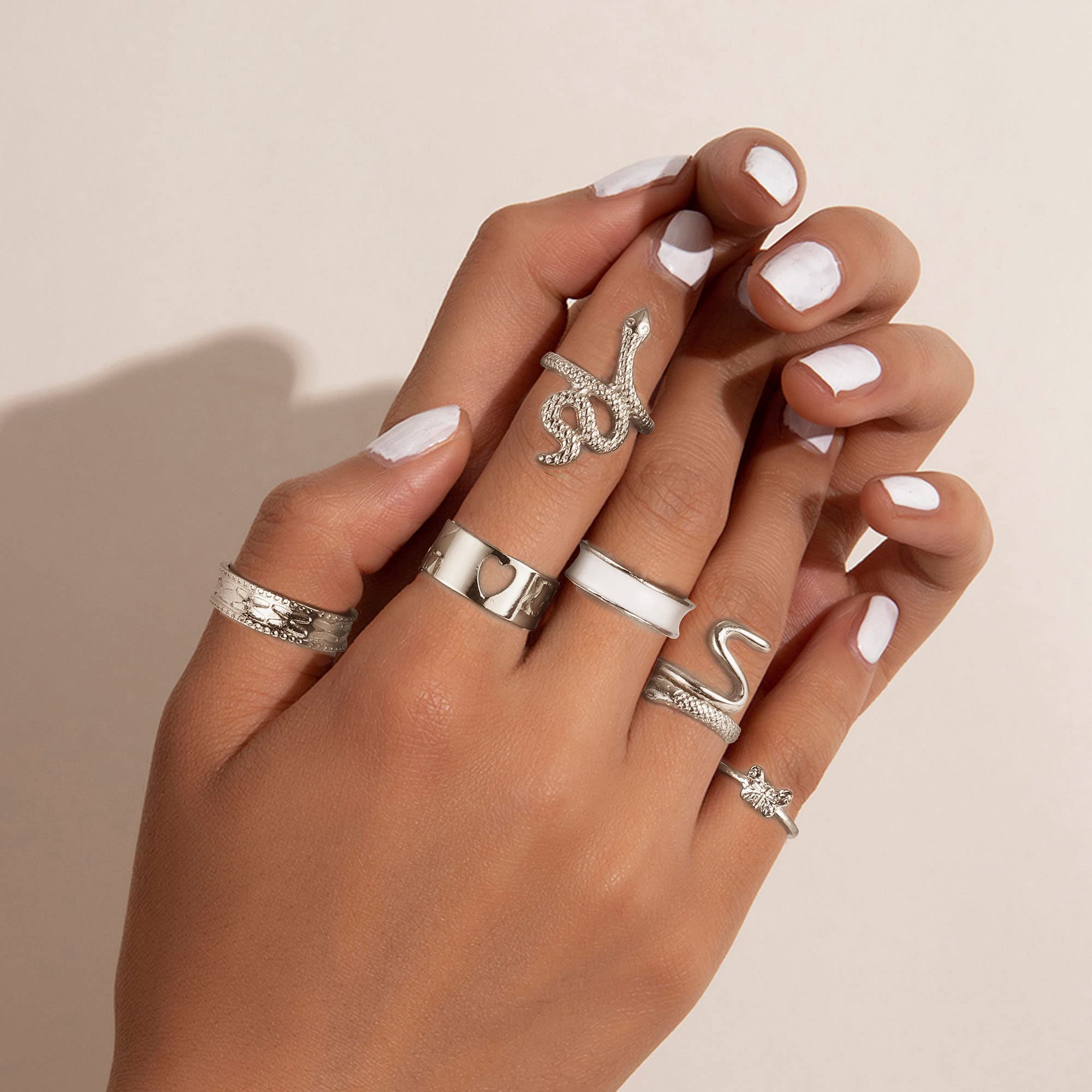 UBGICIG 70 PCS Knuckle Rings for Women, Vintage Stackable Rings for Women Egirls, Bohemian Midi Rings, Boho Heart Butterfly Snake Crystal Pearl Stacking Rings Set