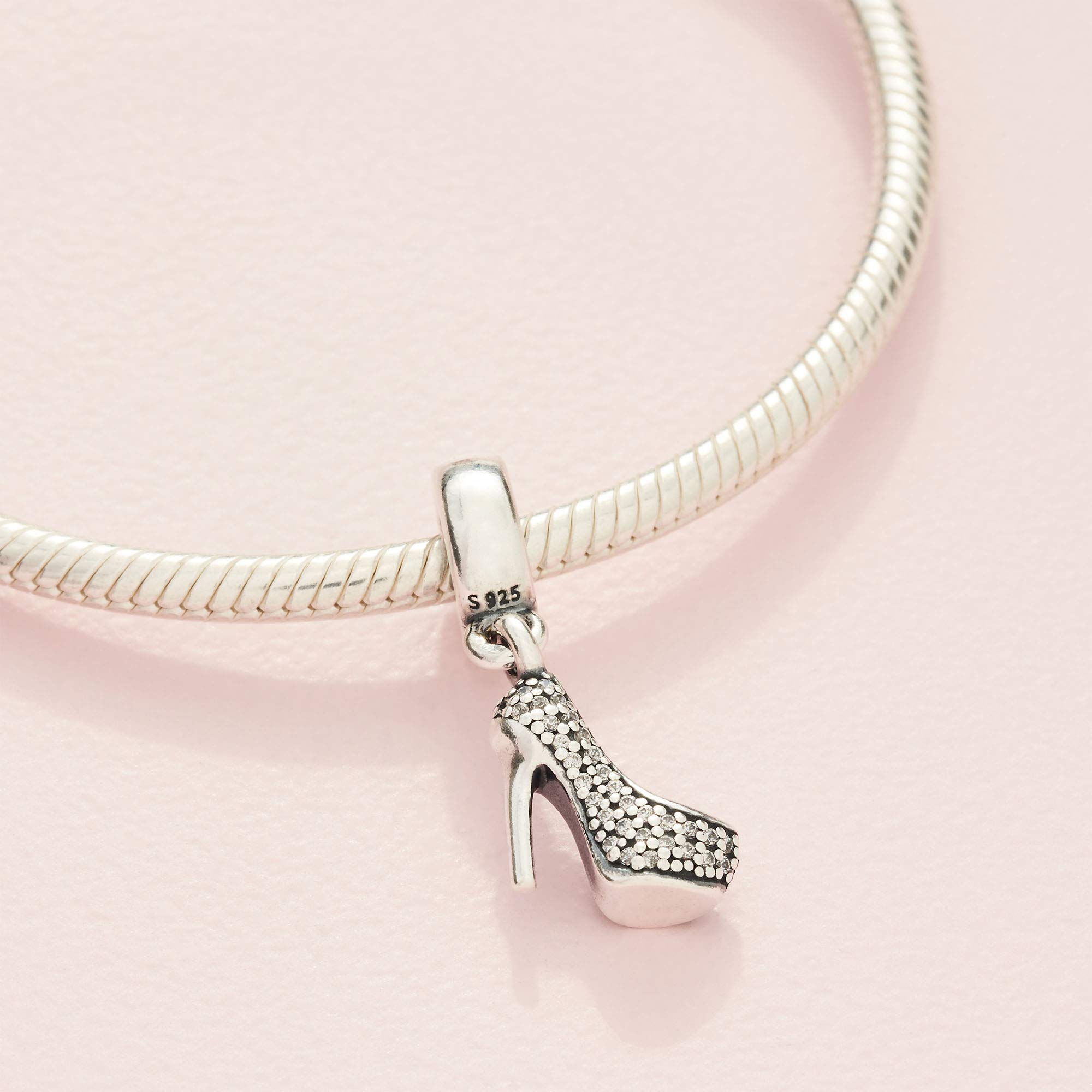 PANDORA Jewelry Pave Stiletto Shoe Dangle Cubic Zirconia Charm in Sterling Silver