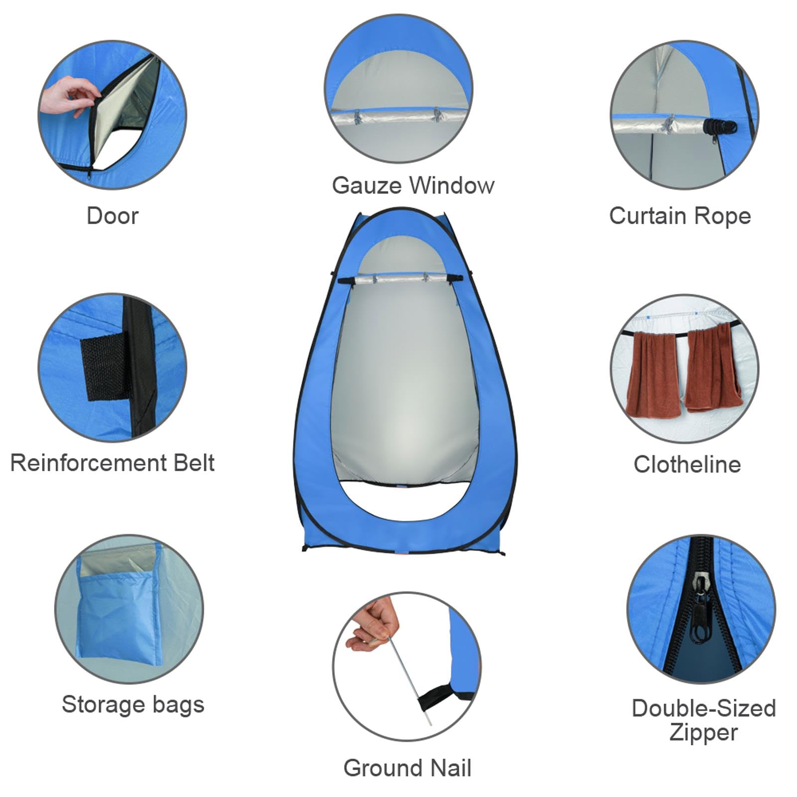Portable Shower Tent - Pop-Up Changing Room and Camping Shelter Tent for Outdoor Activities - Blue Dressing Tent with Easy Set-Up