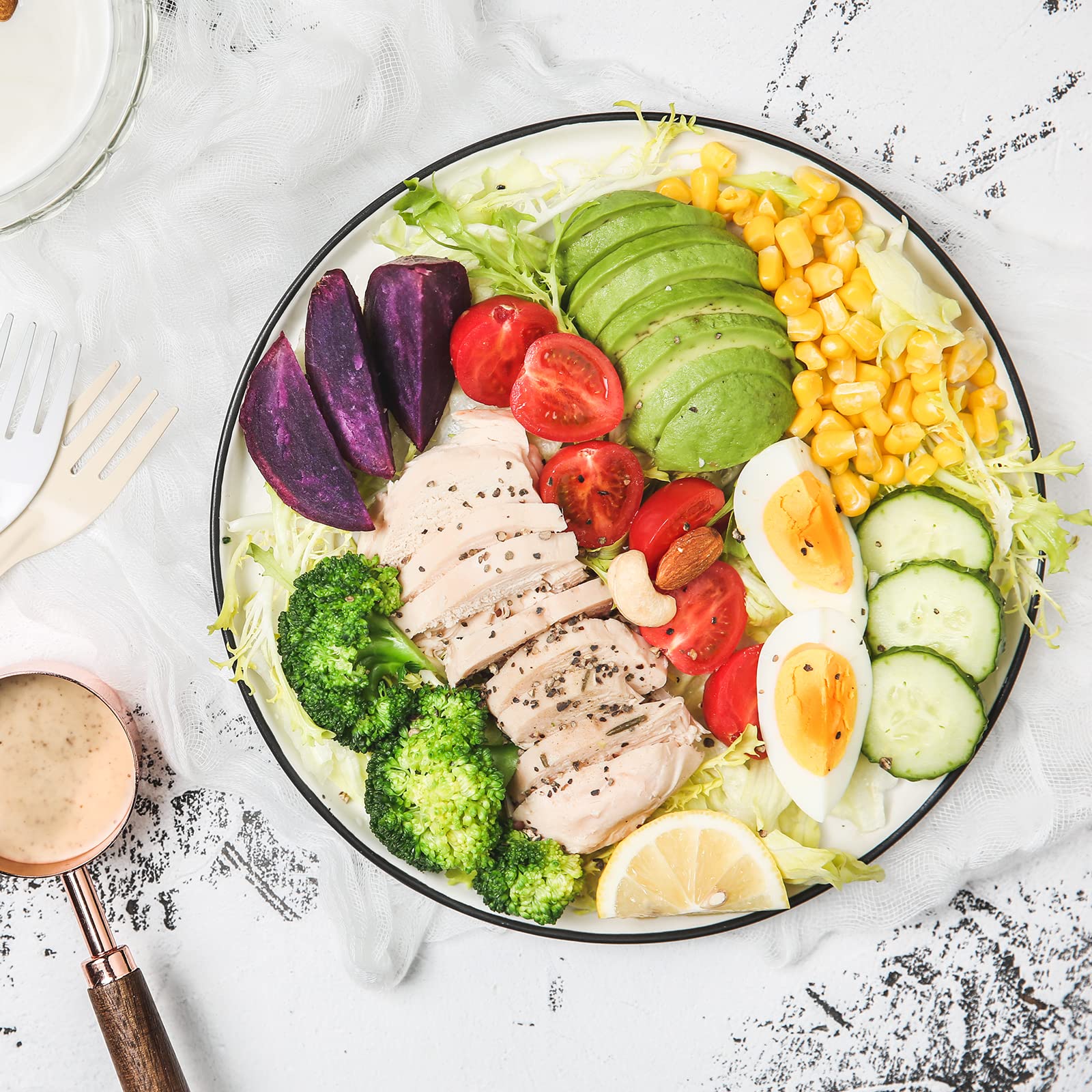 YUYHQCBT 8 Inch Set of 4 Assorted Designs, Porcelain Plates With Plants Patterns,Ceramic Dinnerware Plates, Dishware With Black Rim for Sandwiches Salad Pasta, Microwave Oven Dishwasher Safe