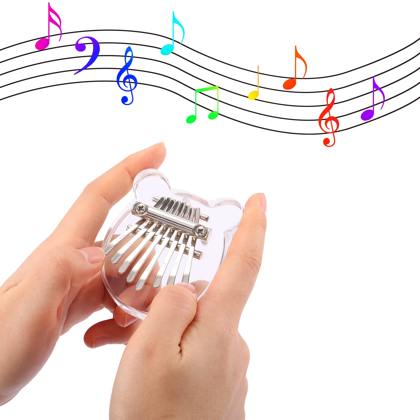 Yodooshi Mini Kalimba Thumb Piano, 8 key Delicate Finger Piano, Pendant Gift for Beginners' Introduction to Music (Transparent)