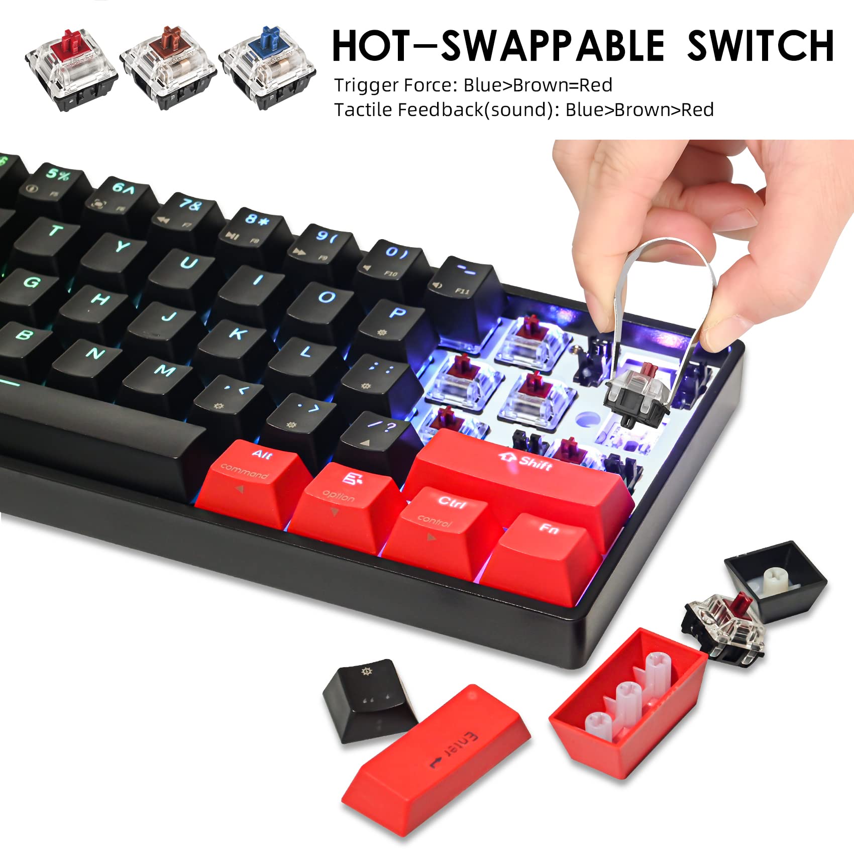 Ussixchare GK61 60 Percent Gaming Keyboard Mechanical RGB Programmable with Wired Hot Swappable Gateron Optical Yellow Switch for PC/Win/PS4/Xbox