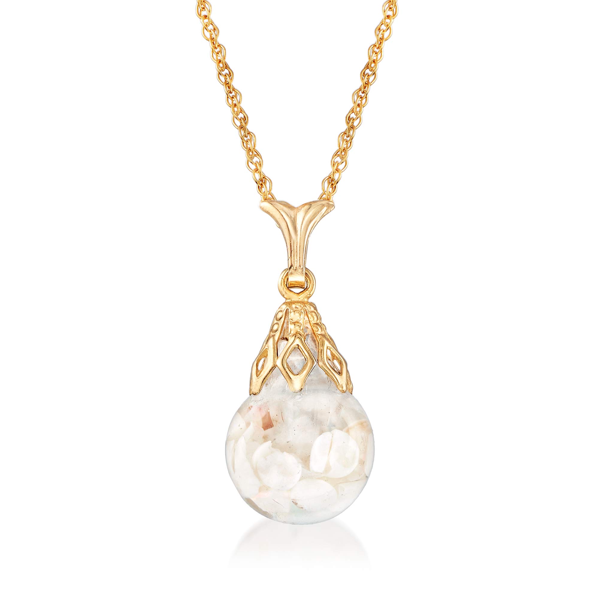 Ross-Simons Floating Opal Pendant Necklace in 14kt Yellow Gold. 20 inches