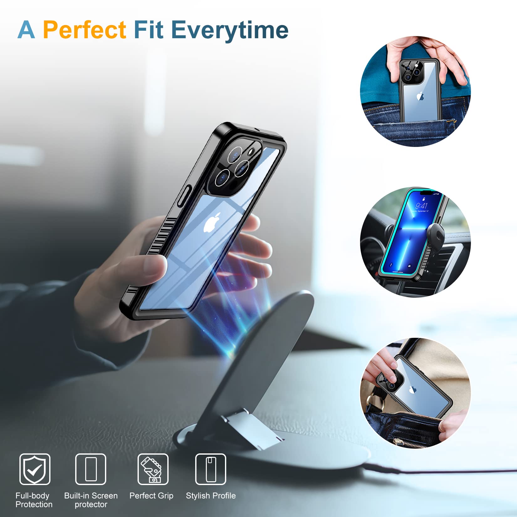 Temdan Compatible with iPhone 13 Pro Max Case Waterproof, Built in Screen Protector Full Body Rugged Heavy Duty Protection Anti-Scratch Shockproof Protective Case for iPhone 13 Pro Max 6.7 inch Teal