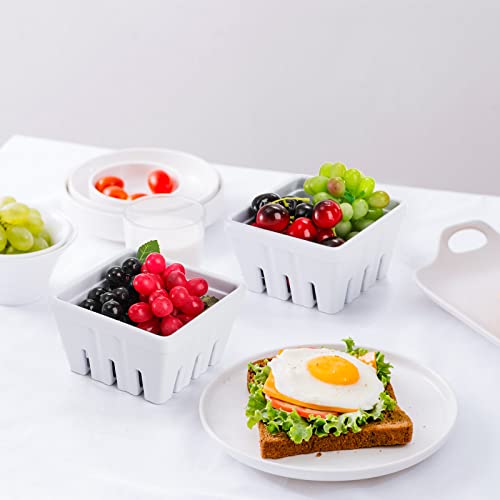 ZEAYEA Set of 2 Berry Basket, Melamine Berry Bowl With Holes, Square Kitchen Fruit Basket, 5" Colander for Strawberry, Grape, Cherry, Berries, Veggies