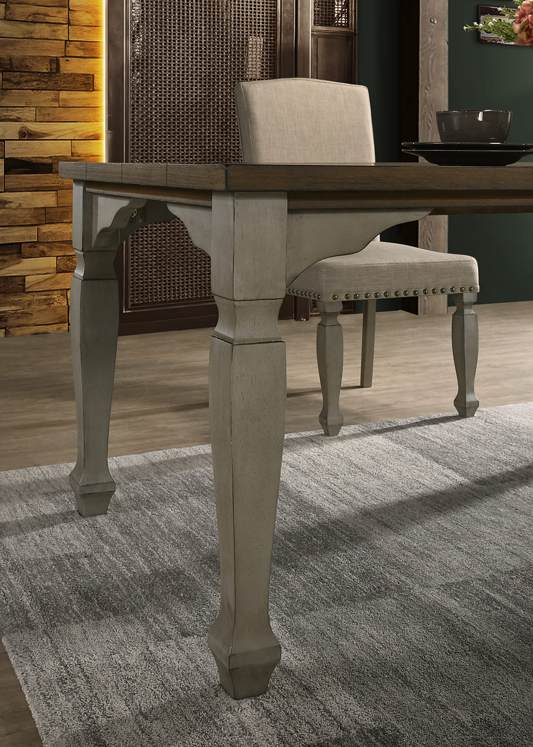 Roundhill Furniture Breda 7-Piece Wood Dining Set, Antique Gray and Dark Oak
