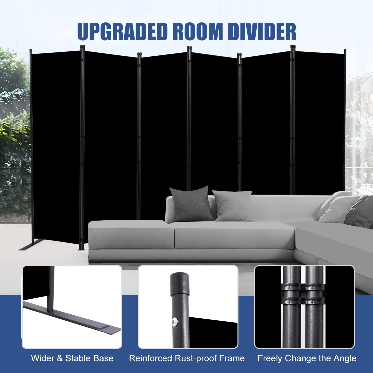 Room Divider and Folding Privacy Screens, 6 Panel Wide Room Divider Wall Screen for Room Separtition, Partition Room Dividers Fabric Panel Wall Dividers Freestanding for Office, Bedroom, Studio Dorm