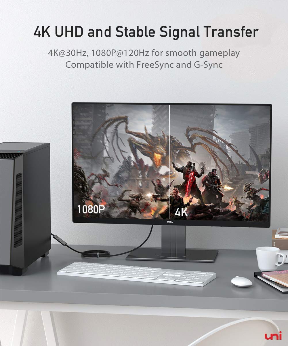 uni DisplayPort to HDMI Adapter, DP to HDMI Adapter (4K UHD Directional Display Port to HDMI Converter Compatible for Lenovo, HP, DELL, GPU, AMD, NVIDIA and More