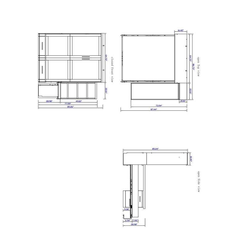 RoomAndLoft Brentwood Queen Contemporary Solid Wood Murphy Wall Bed and Shelf Storage with Side Desktop and Drawers in White