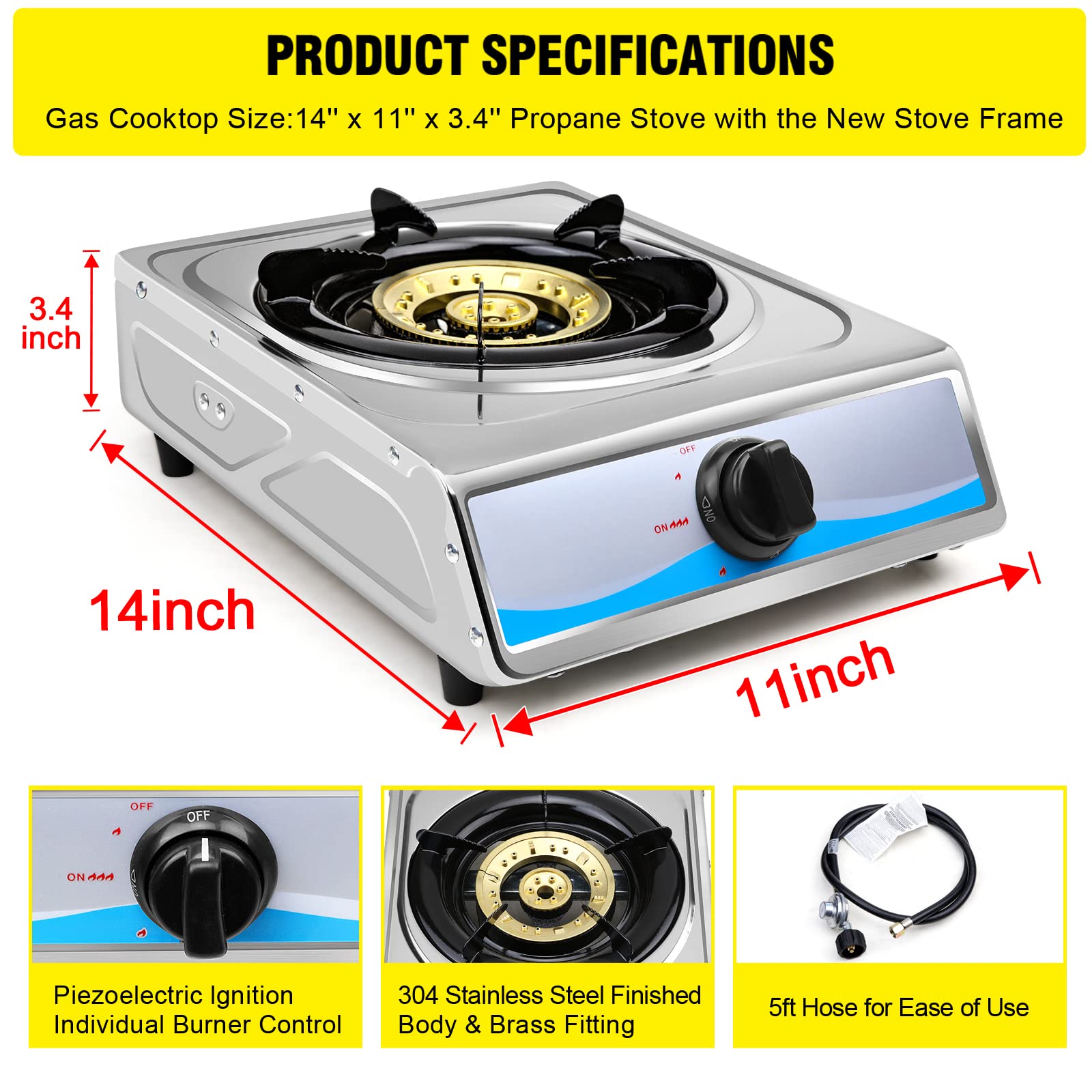 Propane Gas Cooktop,Single Burner Gas Stove Stainless Steel Portable Gas Stove,Auto Ignition Camping Single Burner LPGfor RV, Apartments, Outdoor