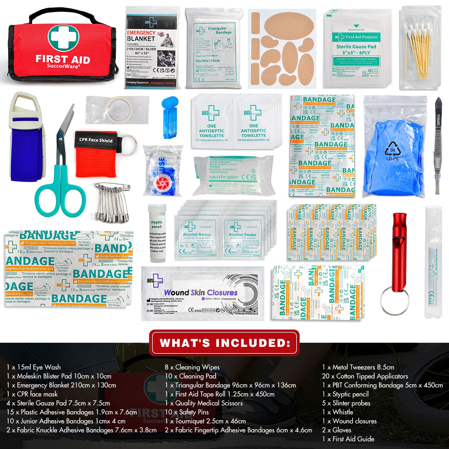 SuccorWare Small First Aid Kit - 100 Piece - Mini First Aid Kit for Home, Camping, Hiking, Backpacking, Travel, Vehicle, Outdoors - Emergency & Medical Supplies