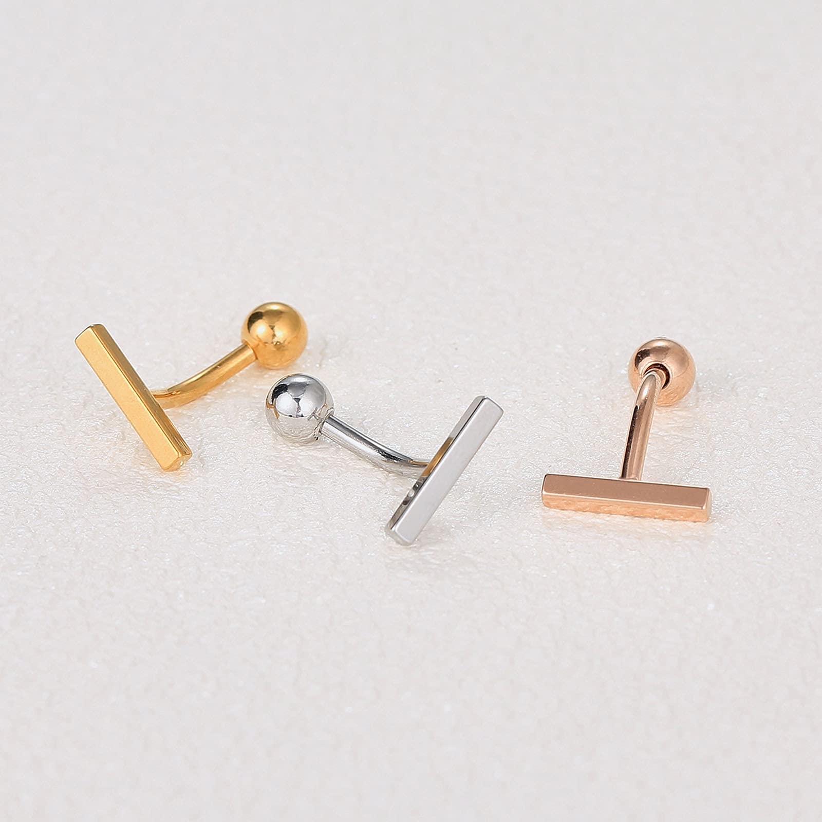 SERYNOW 14g Bar Belly Button Rings Piercing Surgical Steel Belly Button Piercing Bar Belly Rings Curved Navel Barbell Piercing Jewelry (Silver Gold Rose Gold 3pcs)