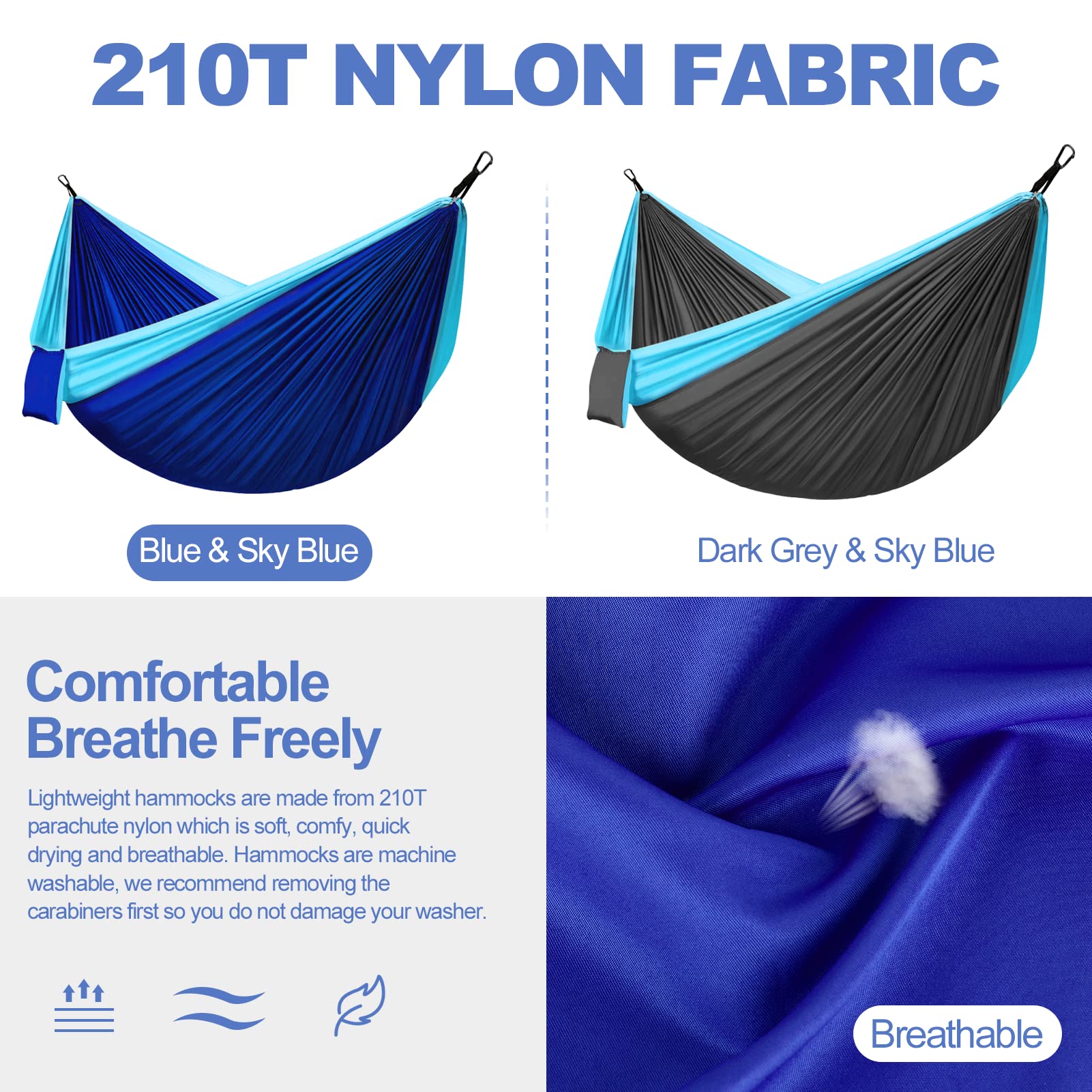 UEAKPIC Hammock Camping , Double Portable Hammocks with Tree Straps , Parachute Lightweight Nylon Hammock for Outdoor Travel Backpacking (Dark Blue / Blue )