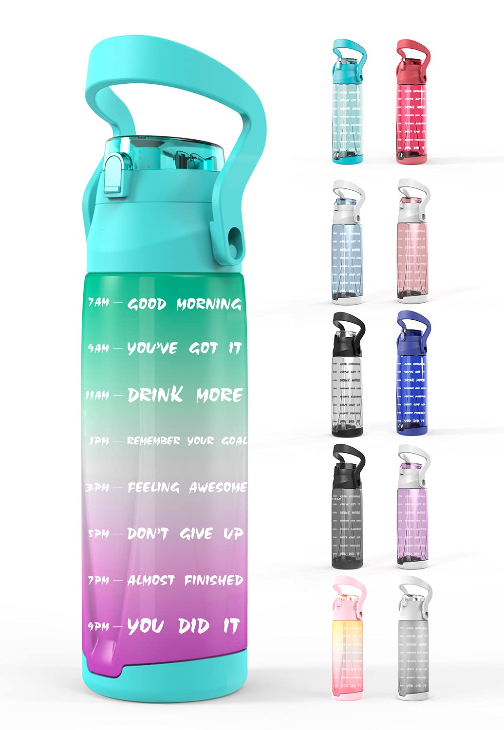 TOYE HEALTH Half Gallon/64oz Water Bottle with Time Marker Motivational Water Bottle with Straw and Handle BPA Free Water Jug