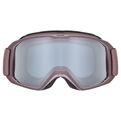 uvex mirrored anti-fog OTG ski & snowboard goggles with UV protection for women & men, elemnt FM, antique rose mat/silver-blue