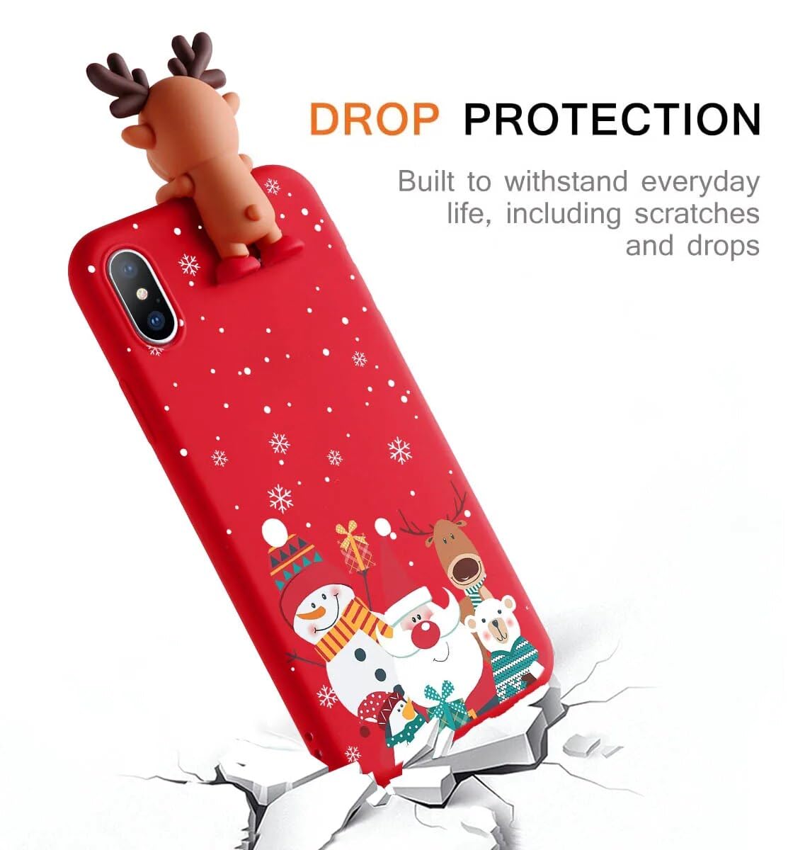Pnakqil 2 Pieces Christmas Case for Samsung Galaxy A40 5.9 Inch, Matte Red Silicone Back Cover with Cute Deer and Santa Claus 3D Doll Cartoon Pattern Slim Shockproof Protective Case for Samsung A40