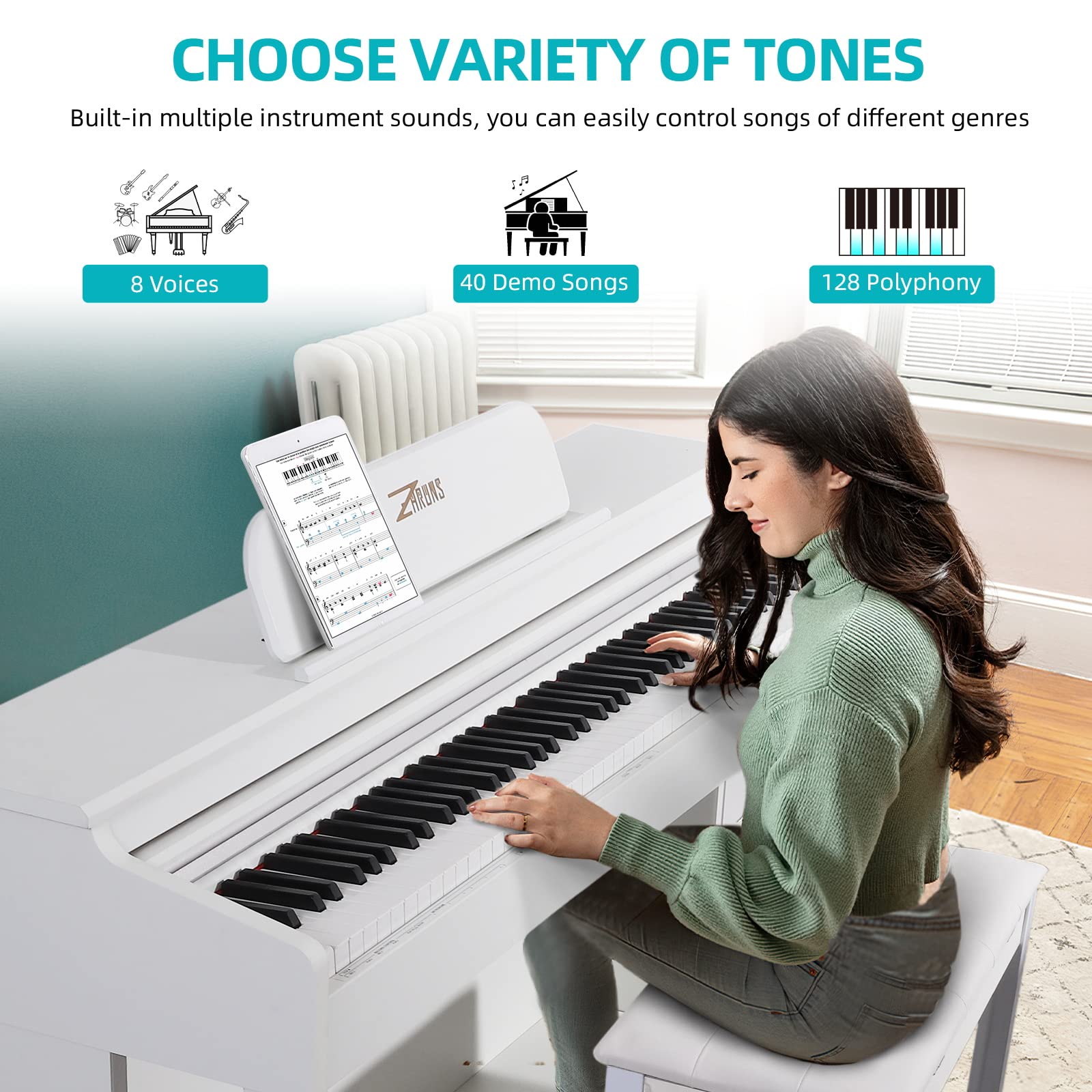 ZHRUNS Digital Piano,88 key Full Weighted Keyboard Piano,Heavy Hammer Keys with Touch Response Professional home Digital piano,3 Metal Pedals,Headphone Jack/MIDI Input/Output