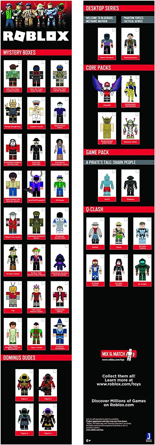 Roblox Q-Clash Action Figure Toy Set 6-pack - Playset w/Exclusive Virtual Item - includes Ghost, Decker, Cyborg, Rascal, Sir Knight & Reaper - Officially Licensed - Gift for Kids, Boys & Girls - 6+