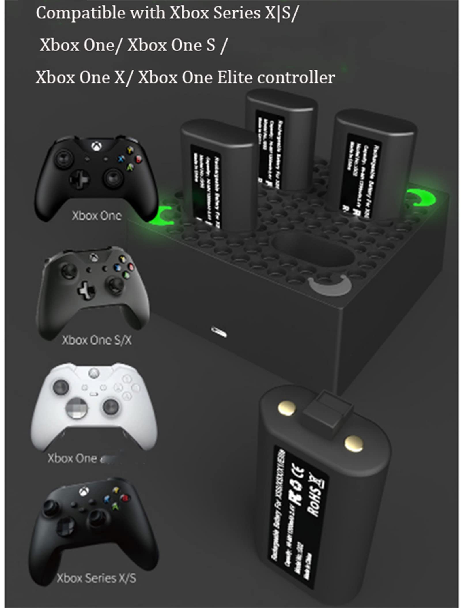 ZOAONWKS 4Pack Rechargeable Controller Battery Pack for Xbox One/Xbox Series X|S 1200mAh Xbox One Controller Battery Packs with Charging Station for Xbox One/One S/One X/One Elite Controller