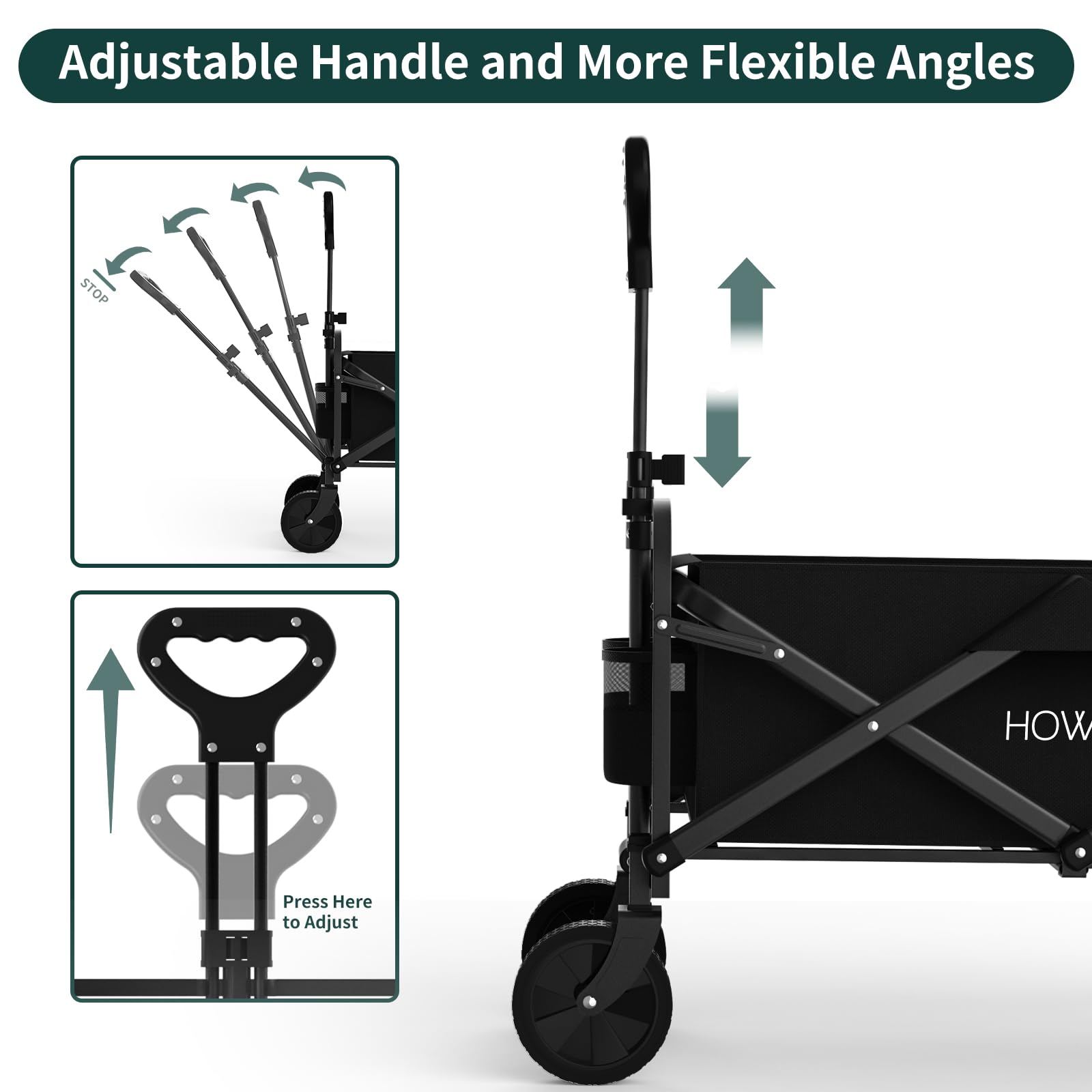 Wagons Carts Foldable, Collapsible Wagon, Wagon Cart with Wheels, Utility Wagon Cart with Wheels Foldable, Heavy Duty 100L Large with Drink Holders for Garden, Camping, Beach, Shopping(Black)
