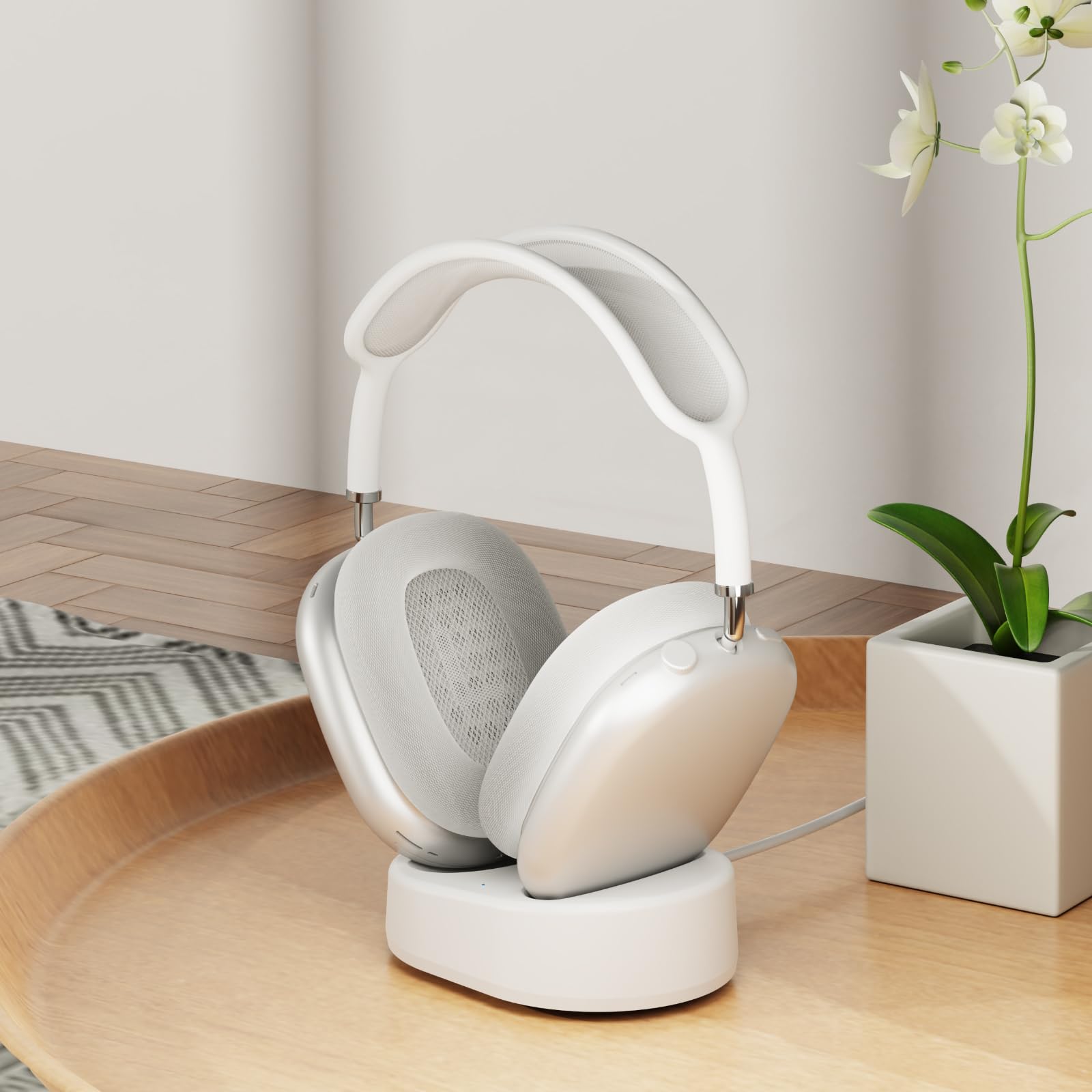ROUNKIN Headphone Charging Stand for AirPods Max,Magnetic Stand,Protable Desktop Headset Holder, Gaming Headset Stand, Charging Base for Headphones,Designed for AirPods Max (White)