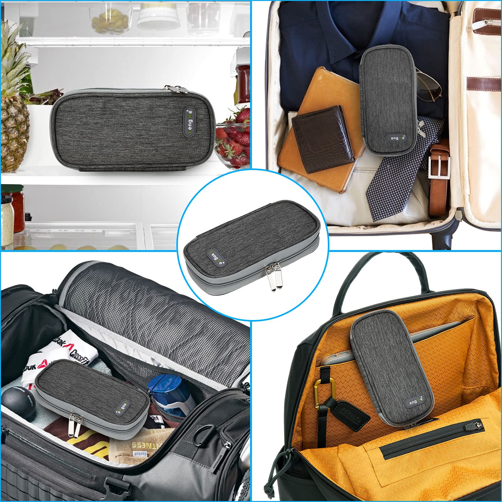 YOUSHARES Insulin Travel Case - Insulin Cooler Bag for Pen, Medicine, Pen Glucose Meter and Other Diabetic Supplies(Grey,Bag Only