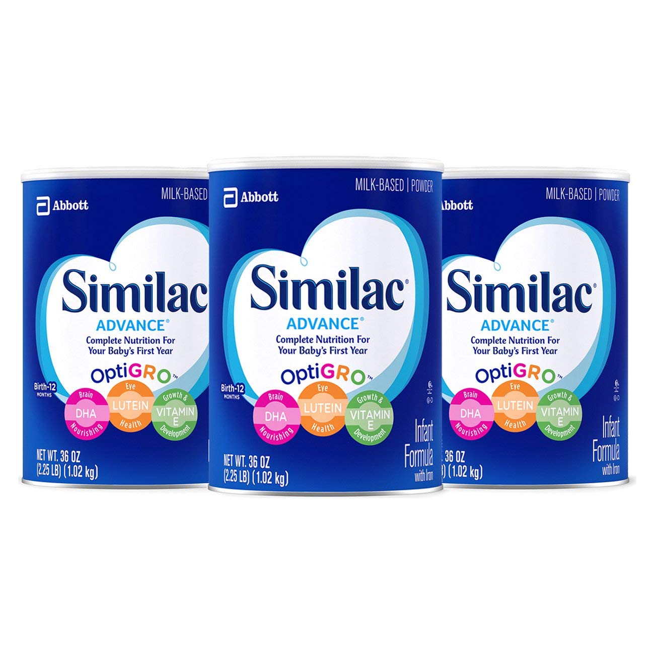 Similac Advance Infant Formula with Iron, Baby Formula Powder, 36-oz Can, Pack of 3