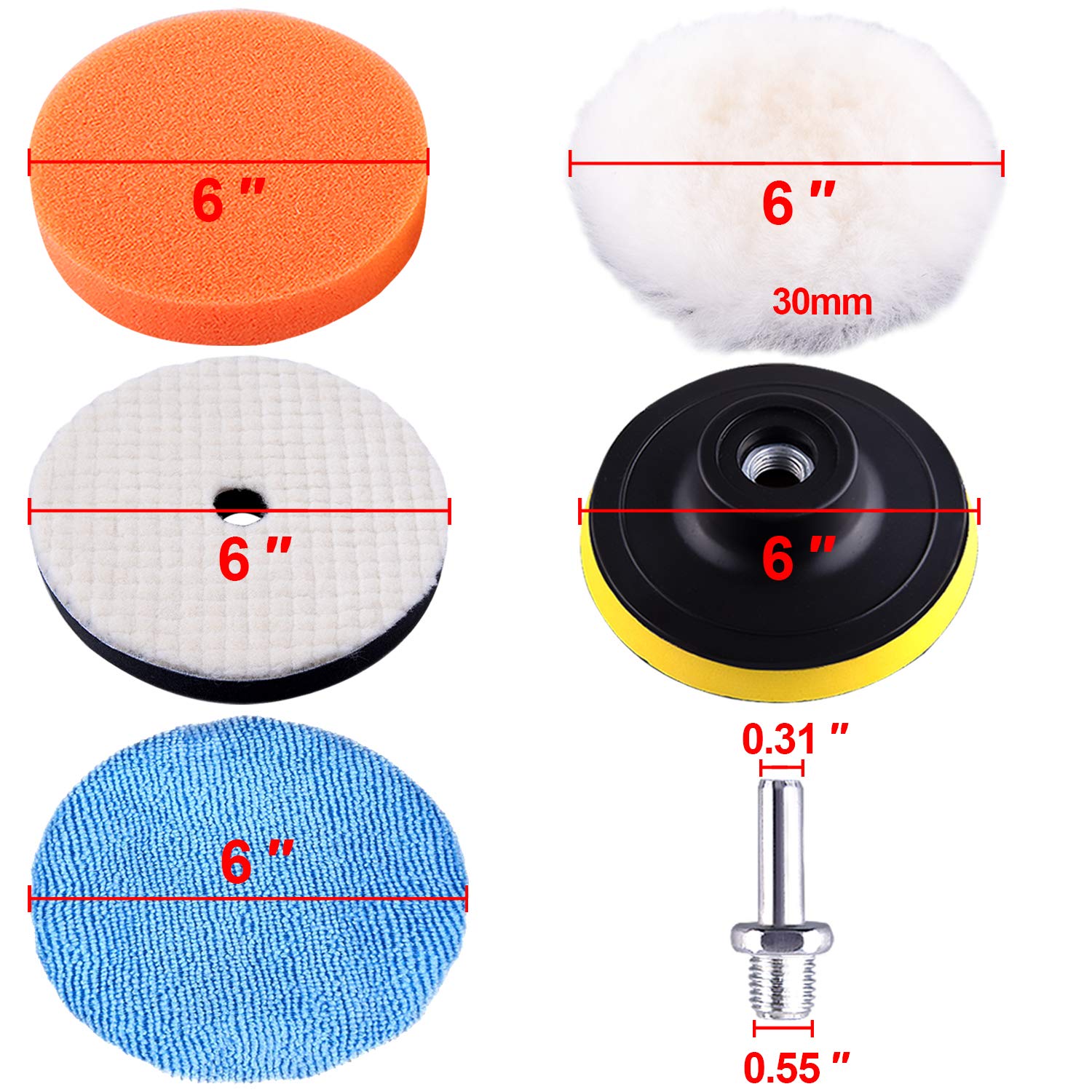 SIQUK 11 Pieces Buffing Pads 6 Inch Car Polishing Pad Kit Foam Polish Pads Car Polisher Attachment for Drill