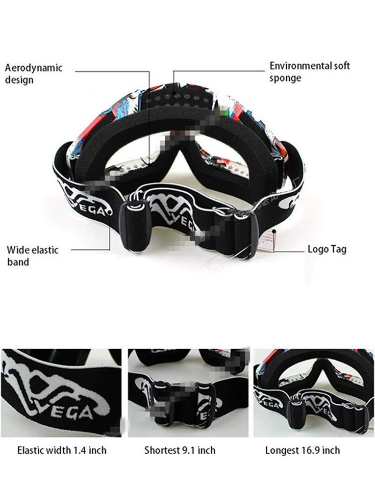 Runspeed Motorcycle Goggles, Motocross ATV Dirt Bike Ski Goggles Windproof Scratch Resistant Combat Goggles Adjustable UV Protective Safety Outdoor Glasses for Men Women (Graffiti, Rainbow)