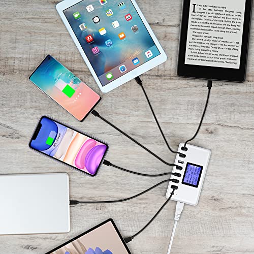 USB Charger, slitinto 60W 12A 8-Port USB Charging Station Multi Port USB Hub Charger Compact Size LCD Display Compatible with iPhone iPad Samsung Kindle Tablet Bluetooth Earbuds and More