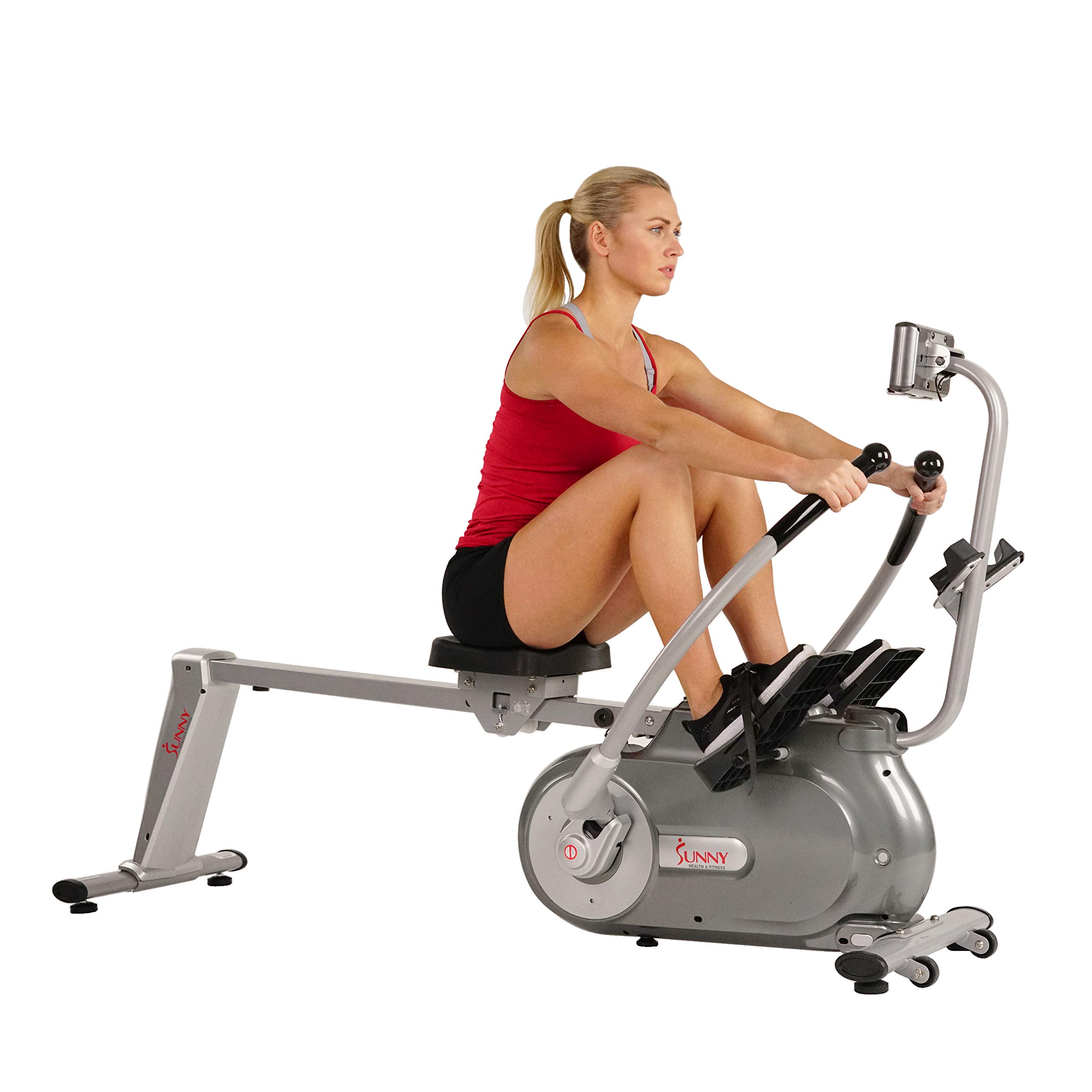 Sunny Health & Fitness Full Motion Magnetic Rowing Machine Rower with Advanced LCD Display, Elevated Seat, 265 LB Max Weight and Foldable - SF-RW5864