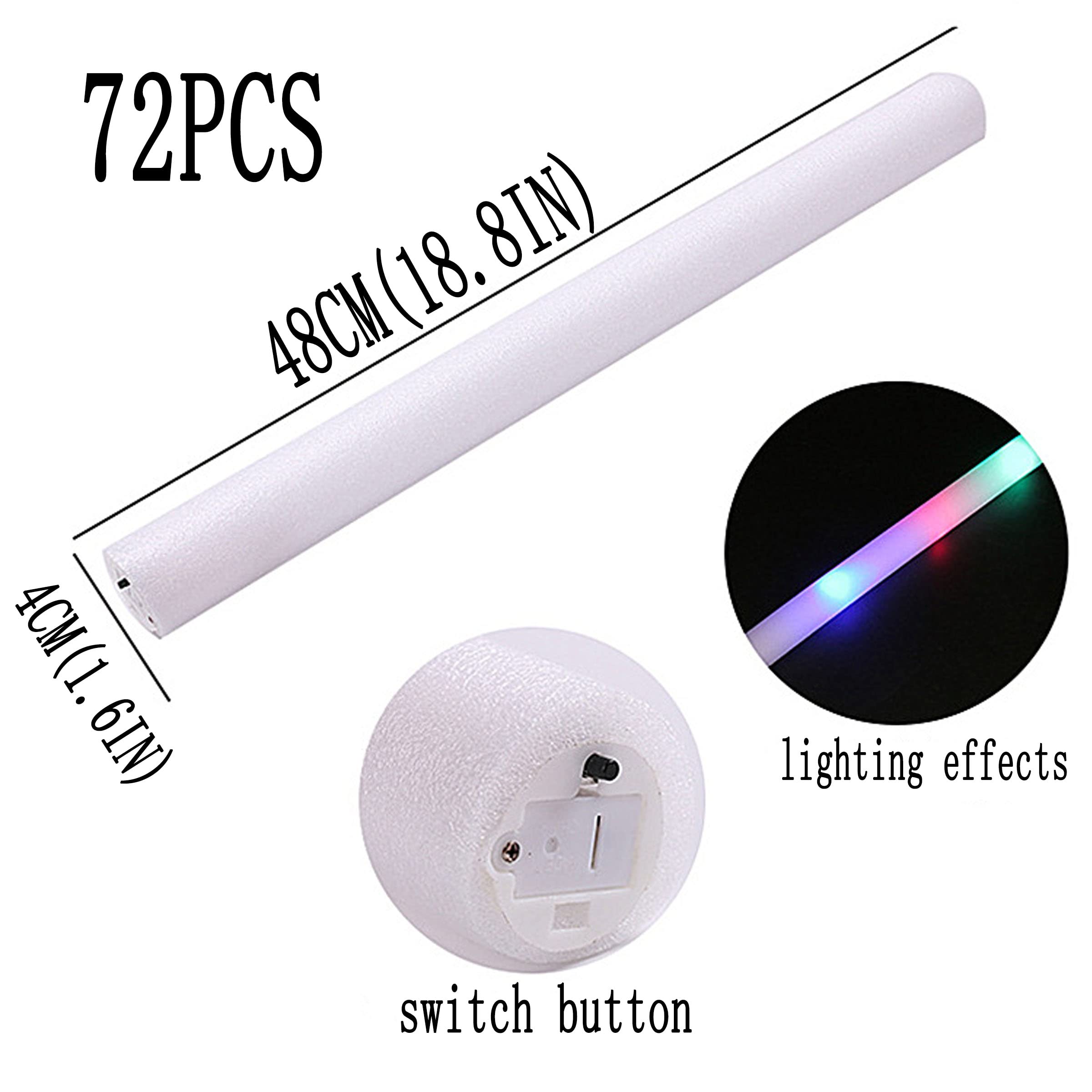 XXYXXY 60 Pack 18" LED Foam Stick Glow Sticks with 3 Modes Blink Effect Color Lights for Wedding, Carnival, Concert, Halloween (Color)