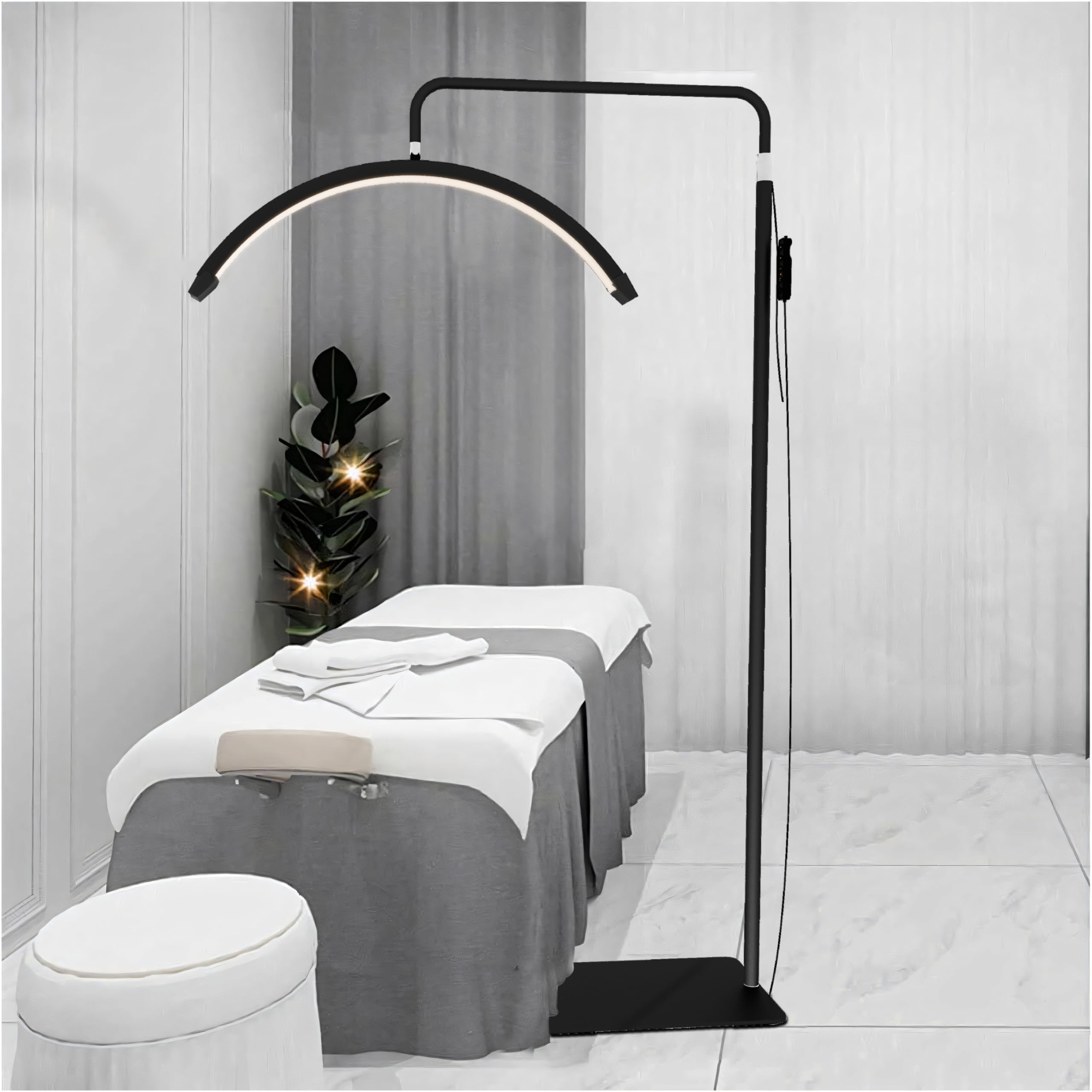 toyshi Half Moon LED Floor Lamp for Beauty and Content Creation: Ideal for Lash Extension, Skincare, Eyebrows, Tattoo, Filming Black