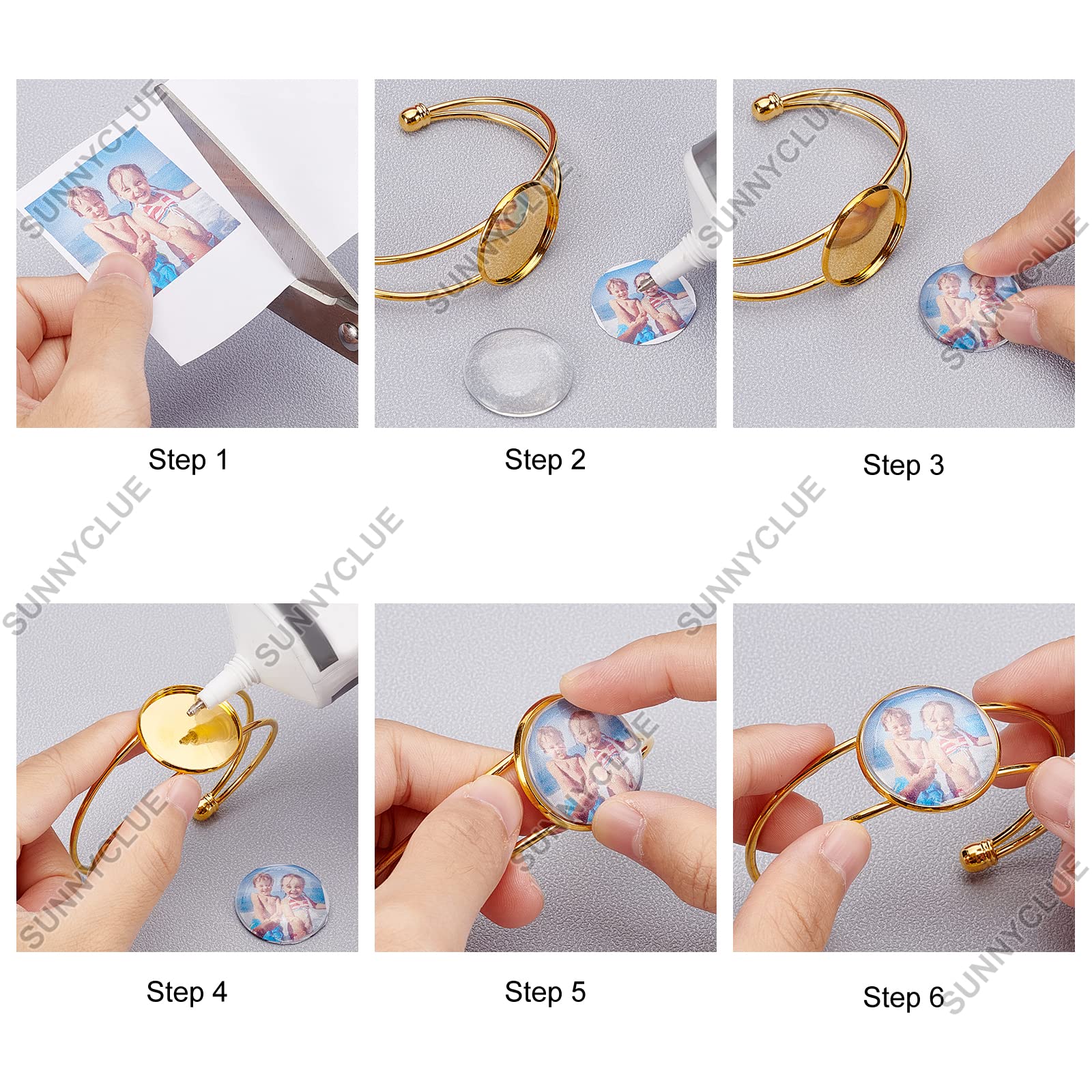SUNNYCLUE 10Pcs Cabochon Bracelet Blanks Set Bangle Bezel Tray Blank 5Pcs Cuff Bangles Bracelet Bezels 5Pcs Round Oval Square Clear Cabochons Glass Dome for Jewelry Making Kits Men Women DIY Crafts