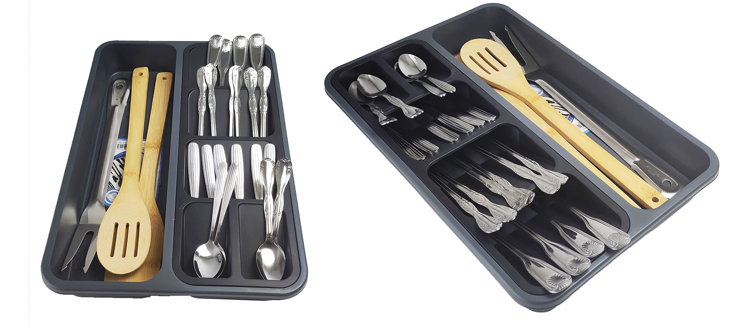 UW UNIWARE THE NAME YOU TRUST Kitchen Drawer Organizer - Silverware Organizer and Cutlery Tray with Grooved Drawer Dividers for Flatware and Kitchen Utensils (71093BK)