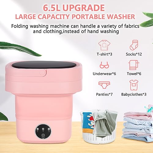 Portable Washing Machine and Dryer Combo, 6.5L Mini Folding Washing Machine Portable with Disinfection Function, Small Portable Washer and Dryer Combo for Apartments, Dorm, Camping, RV, Travel Laundry