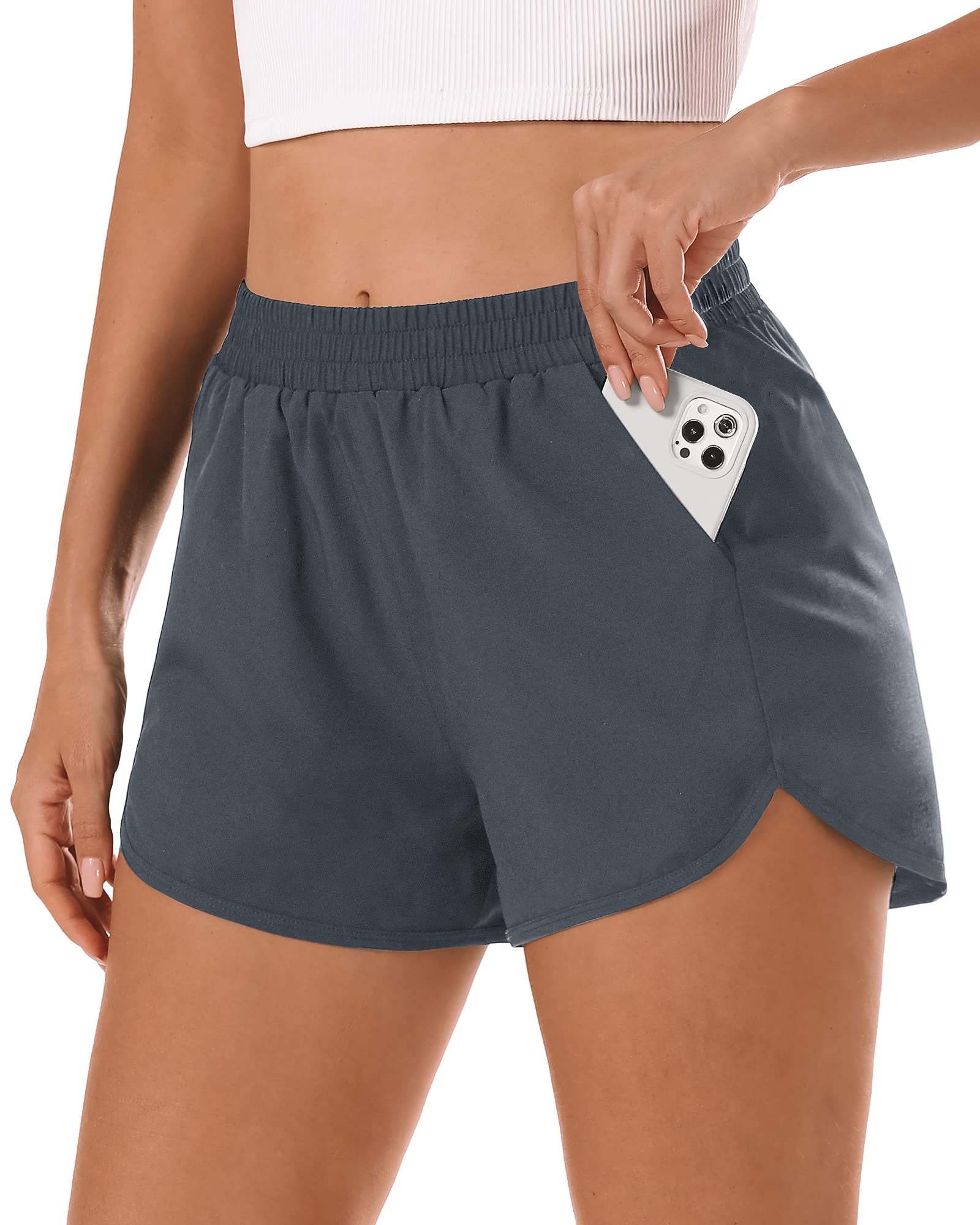 Stelle Women 3"/4"/7" Running Shorts High Waisted Athletic Shorts Quick Dry Workout Shorts with Mesh Liner Deep Pockets (7β Black, XL)