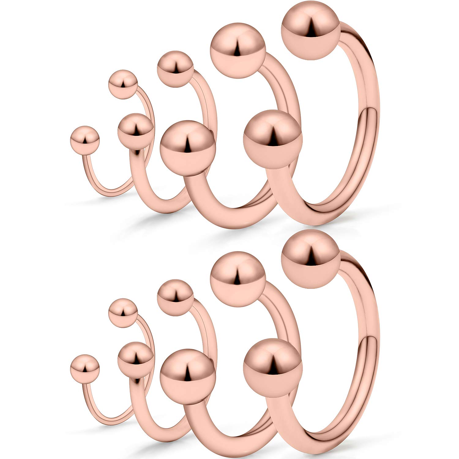 SCERRING 4 Pairs 20G 16G 14G 12G Stainless Steel Nose Horseshoe Hoop Rings Eyebrow Lip Ear Tragus Cartilage Daith Septum Nipple Belly PA Retainer Piercing Jewelry 10-16mm Rose Gold