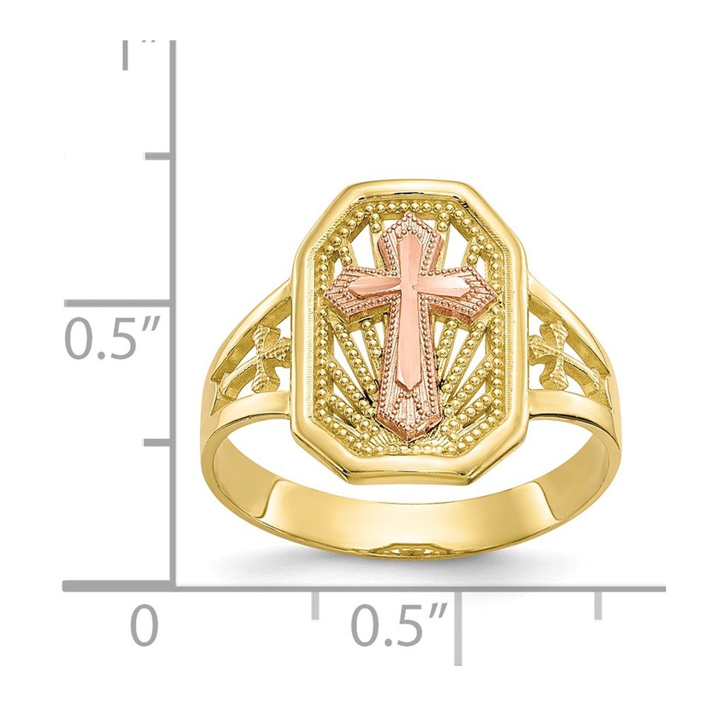 Sonia Jewels Size - 9-10k Two Tone Filigree Cross Crucifix Ring (3 to 15 mm)