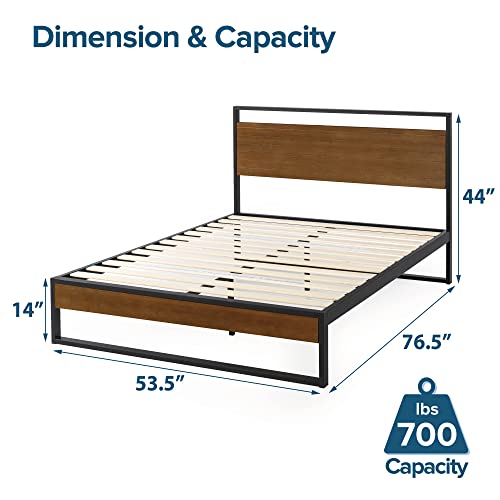 ZINUS Suzanne 44 Inch Bamboo and Metal Platform Bed Frame / Solid Steel Construction / No Box Spring Needed / Wood Slat Support / Easy Assembly, Chestnut Brown, Full